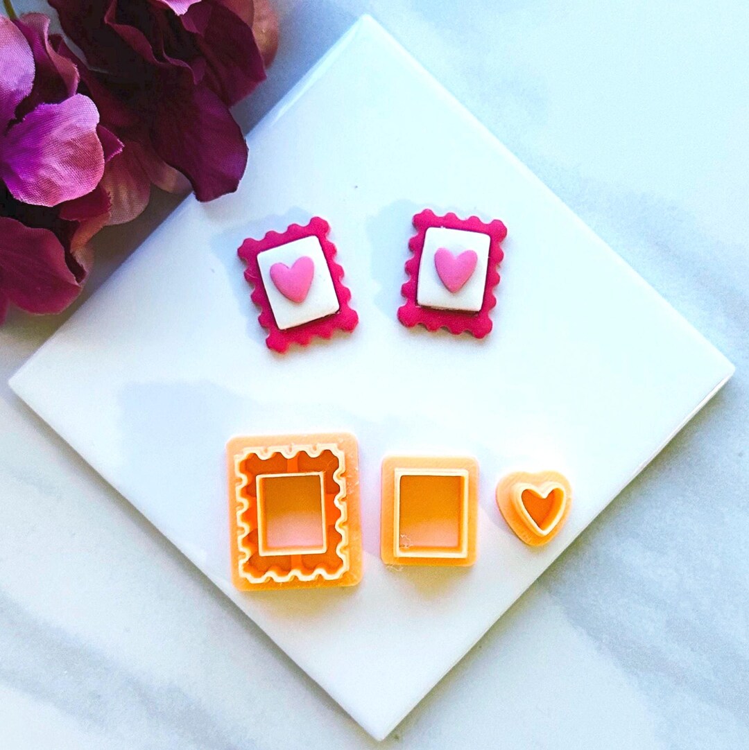 Postal Stamp Clay Cutter: Valentine's Day Embossed Polymer Clay Cutters ...