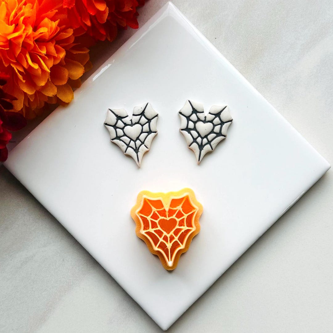 Spider Web Heart Clay Cutter | Kawaii Halloween Polymer Clay - Etsy
