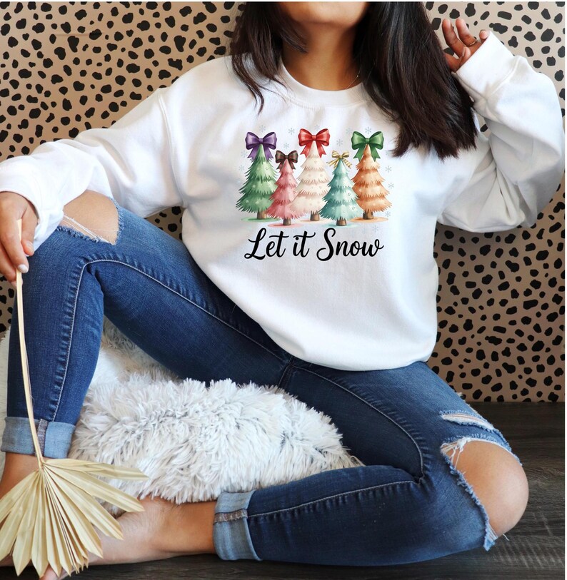 Let It Snow Christmas Tree Watercolor Holiday Crewneck, Cozy Winter ...