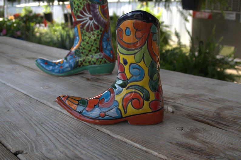 7" Cowboy Boot - Mexican Talavera Pottery Planter Handcrafted Home ...