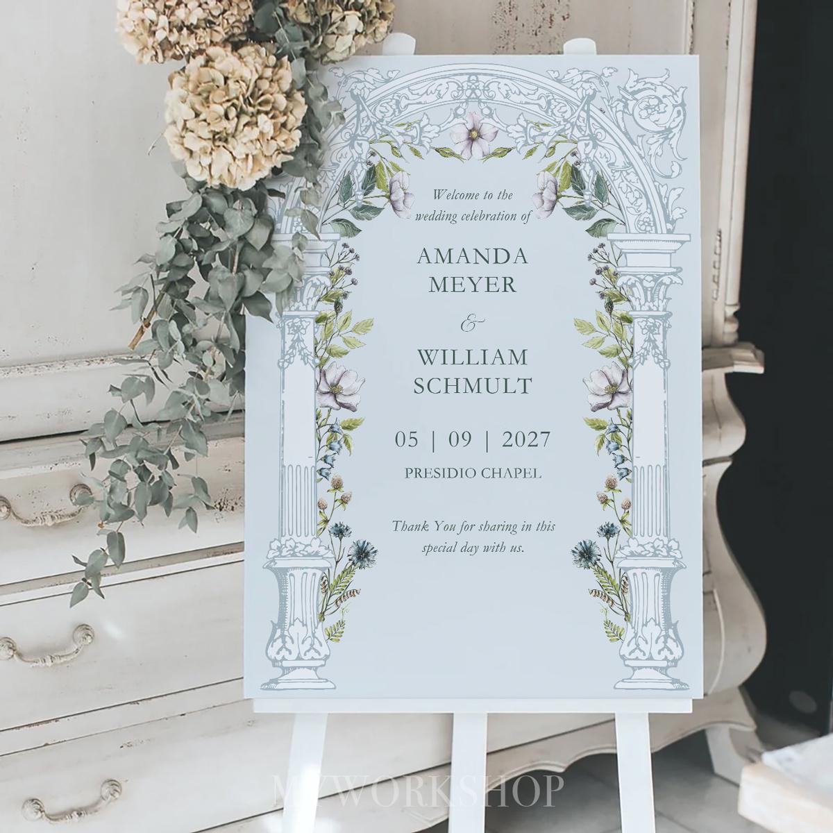 Flower Arch Wedding Welcome Sign Template, Editable Floral Wedding Sign ...