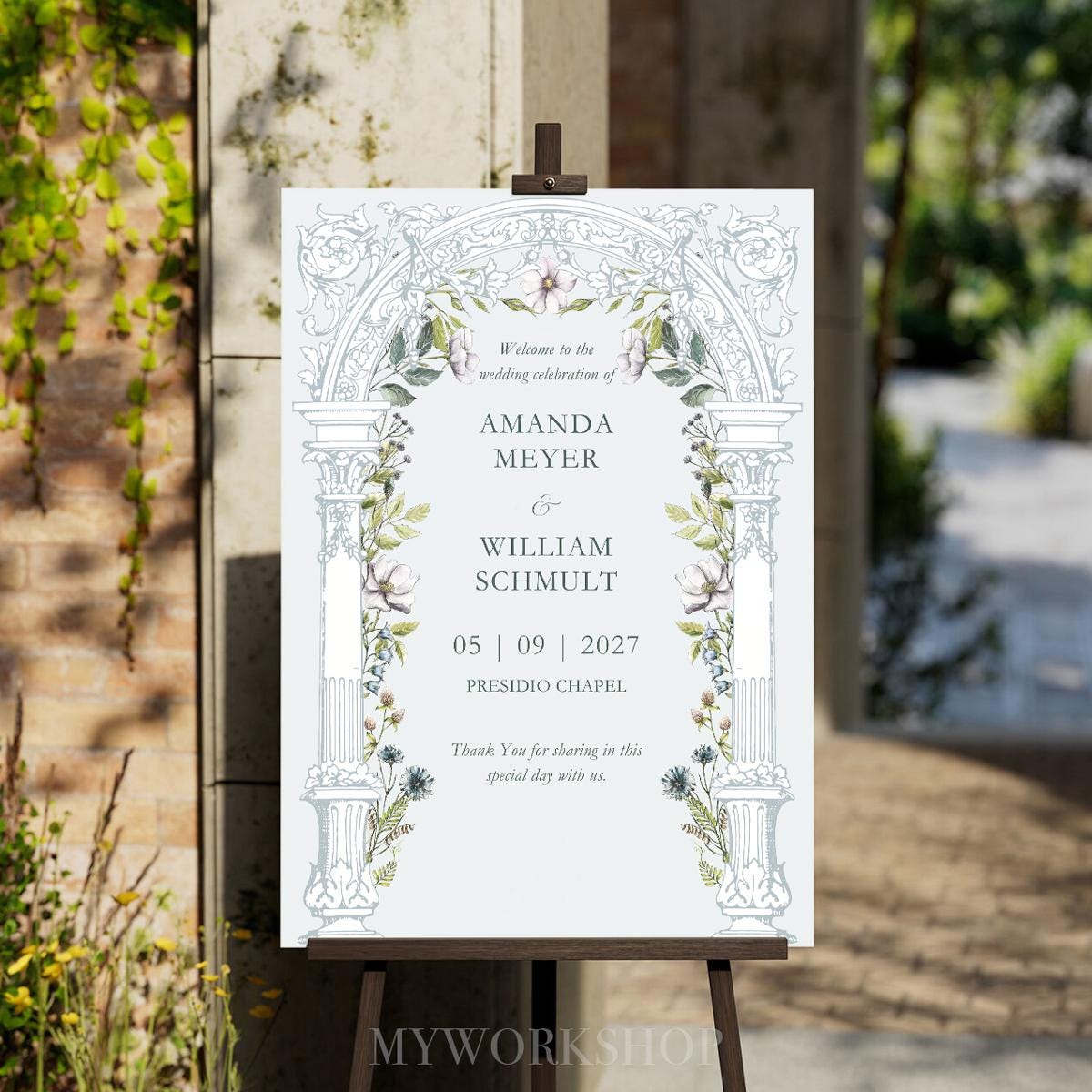 Flower Arch Wedding Welcome Sign Template, Editable Floral Wedding Sign ...