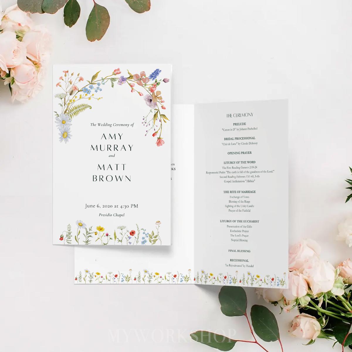 Wild Flower Wedding Booklet Template, Editable Floral Booklet Template ...