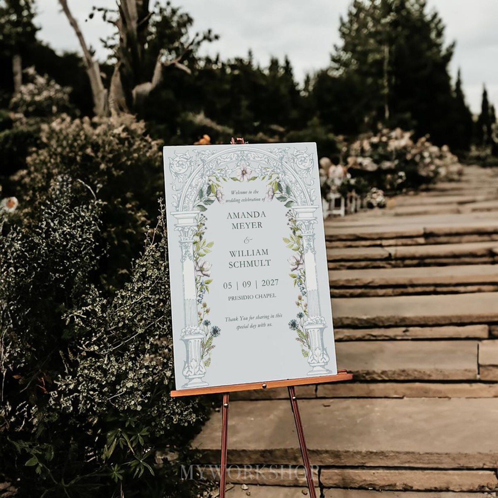 Flower Arch Wedding Welcome Sign Template, Editable Floral Wedding Sign ...