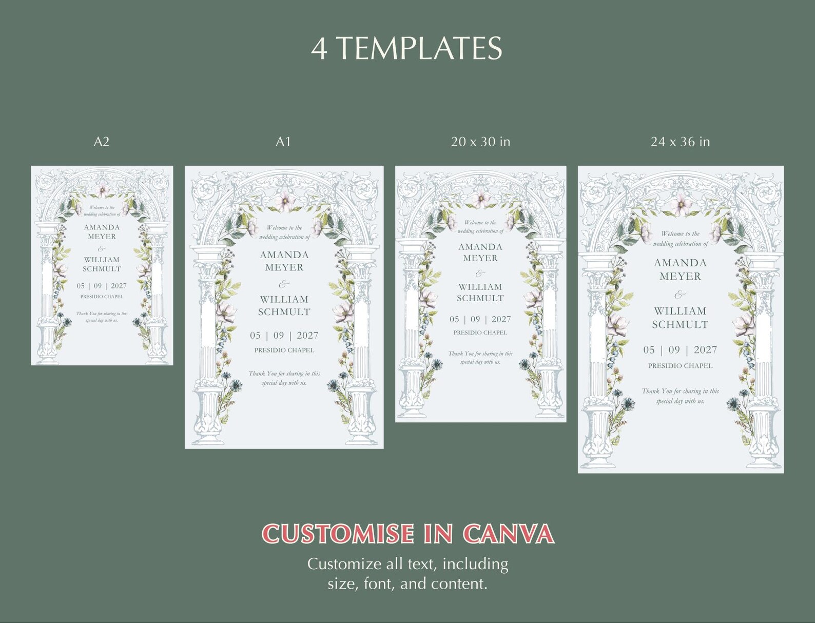 Flower Arch Wedding Welcome Sign Template, Editable Floral Wedding Sign ...