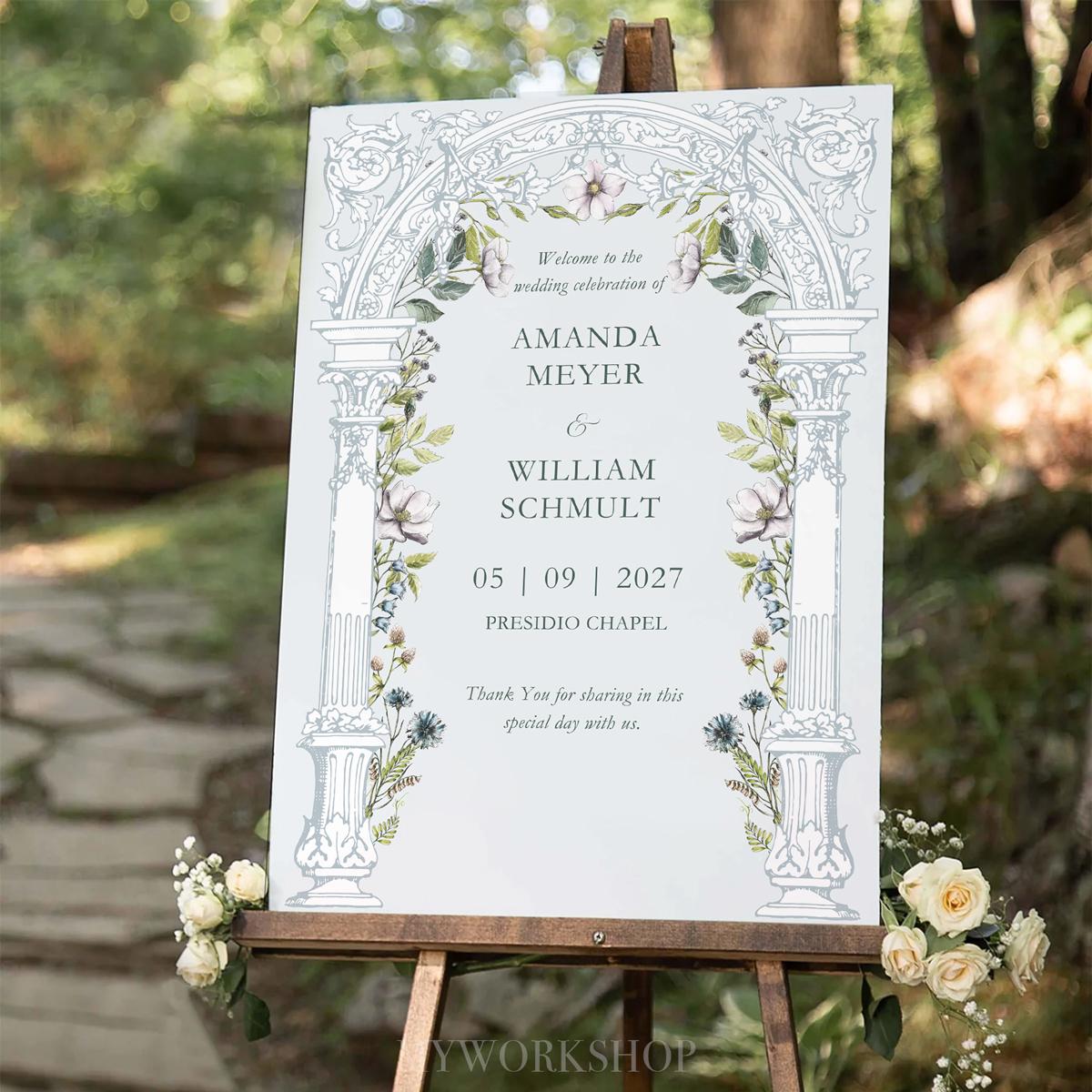 Flower Arch Wedding Welcome Sign Template, Editable Floral Wedding Sign ...