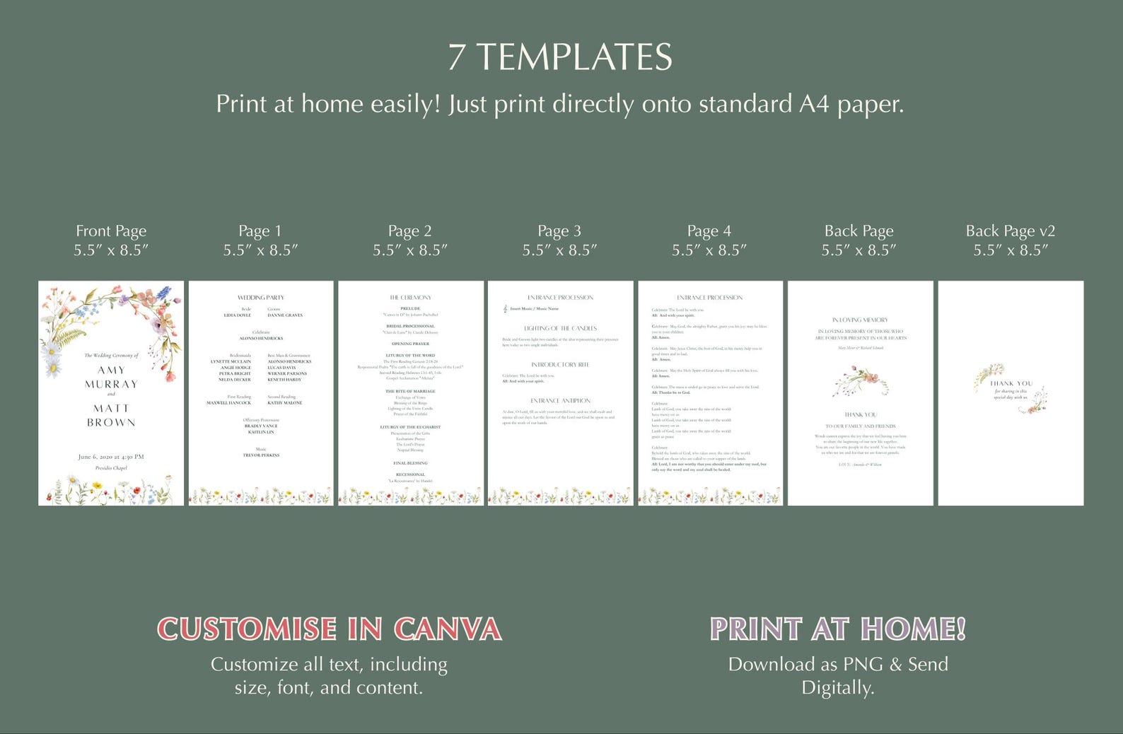 Wild Flower Wedding Booklet Template, Editable Floral Booklet Template ...