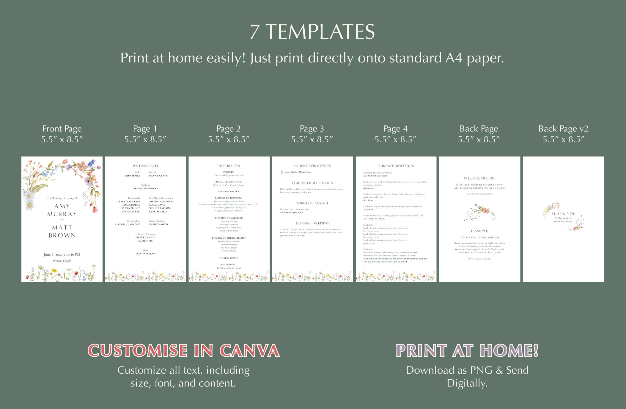 Wild Flower Wedding Booklet Template, Editable Floral Booklet Template ...