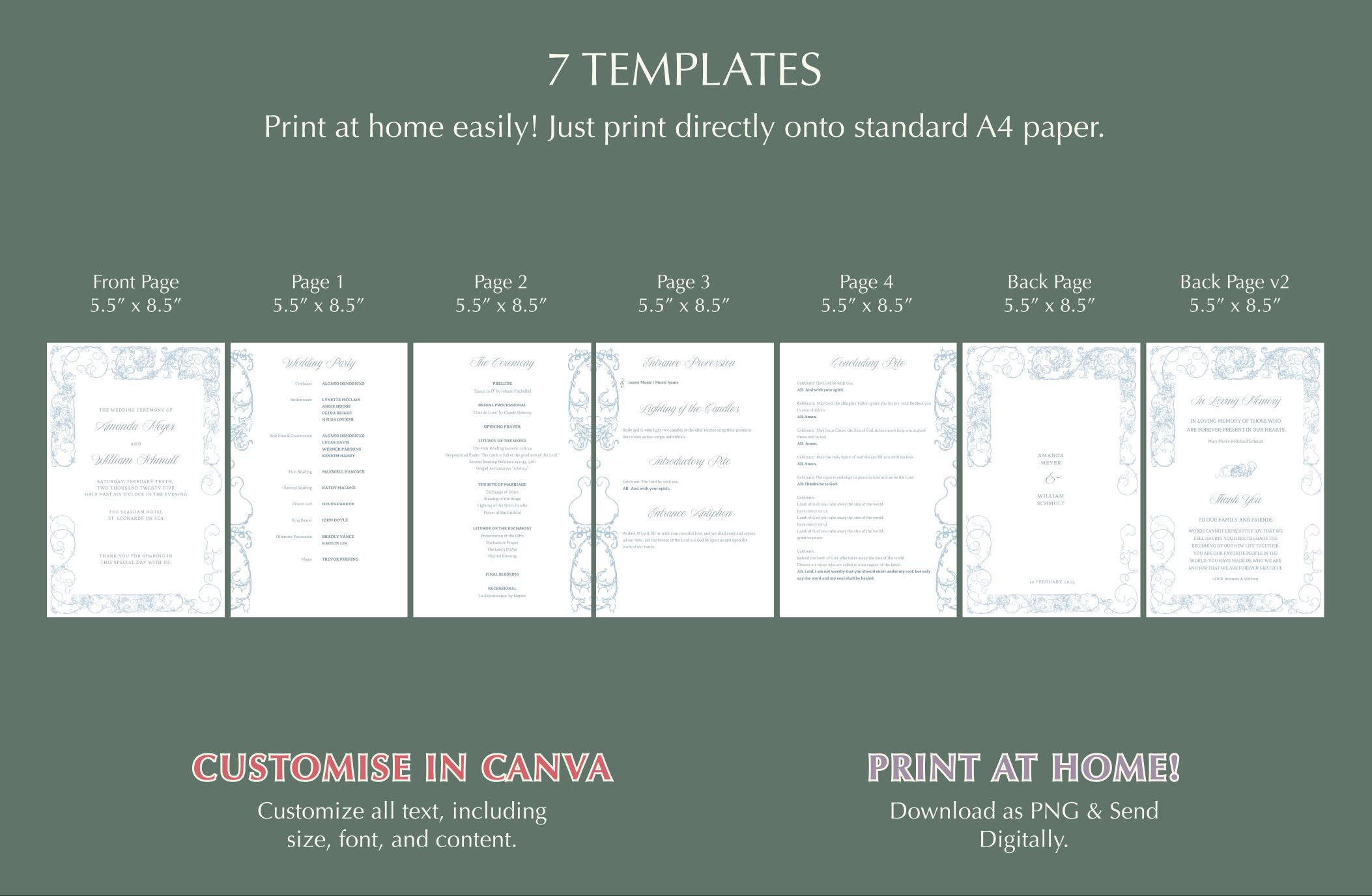 Vintage Frame Wedding Booklet Template, Editable Program Template ...