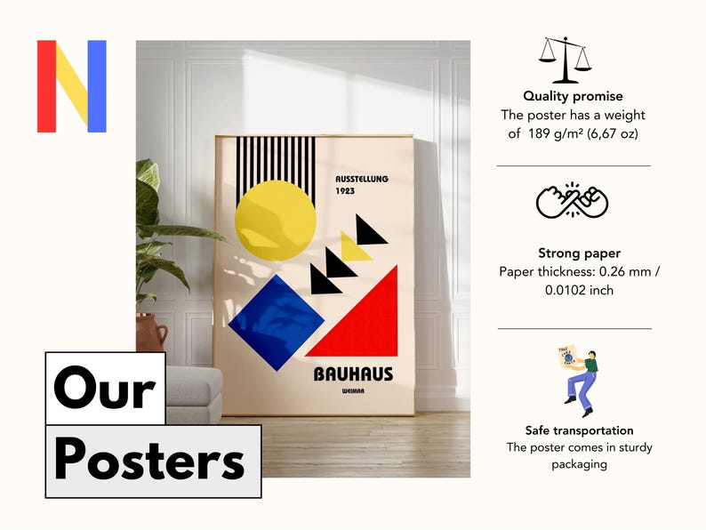 Bauhaus Poster Red Blue Yellow Wall Art Print Without Frame Abstract ...