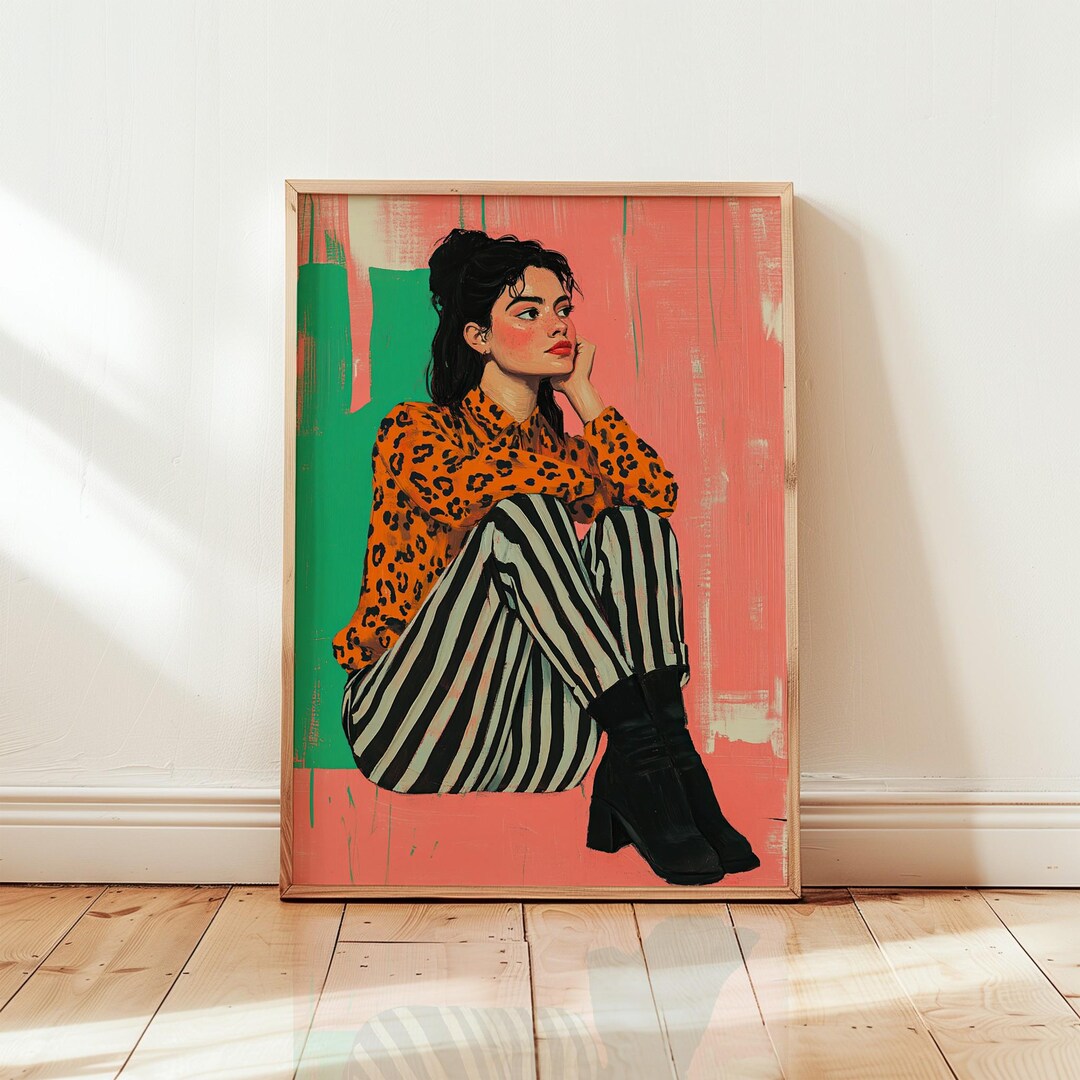 Retro Leopard Print Woman Poster - Funky Wall Art in Bold Colors ...