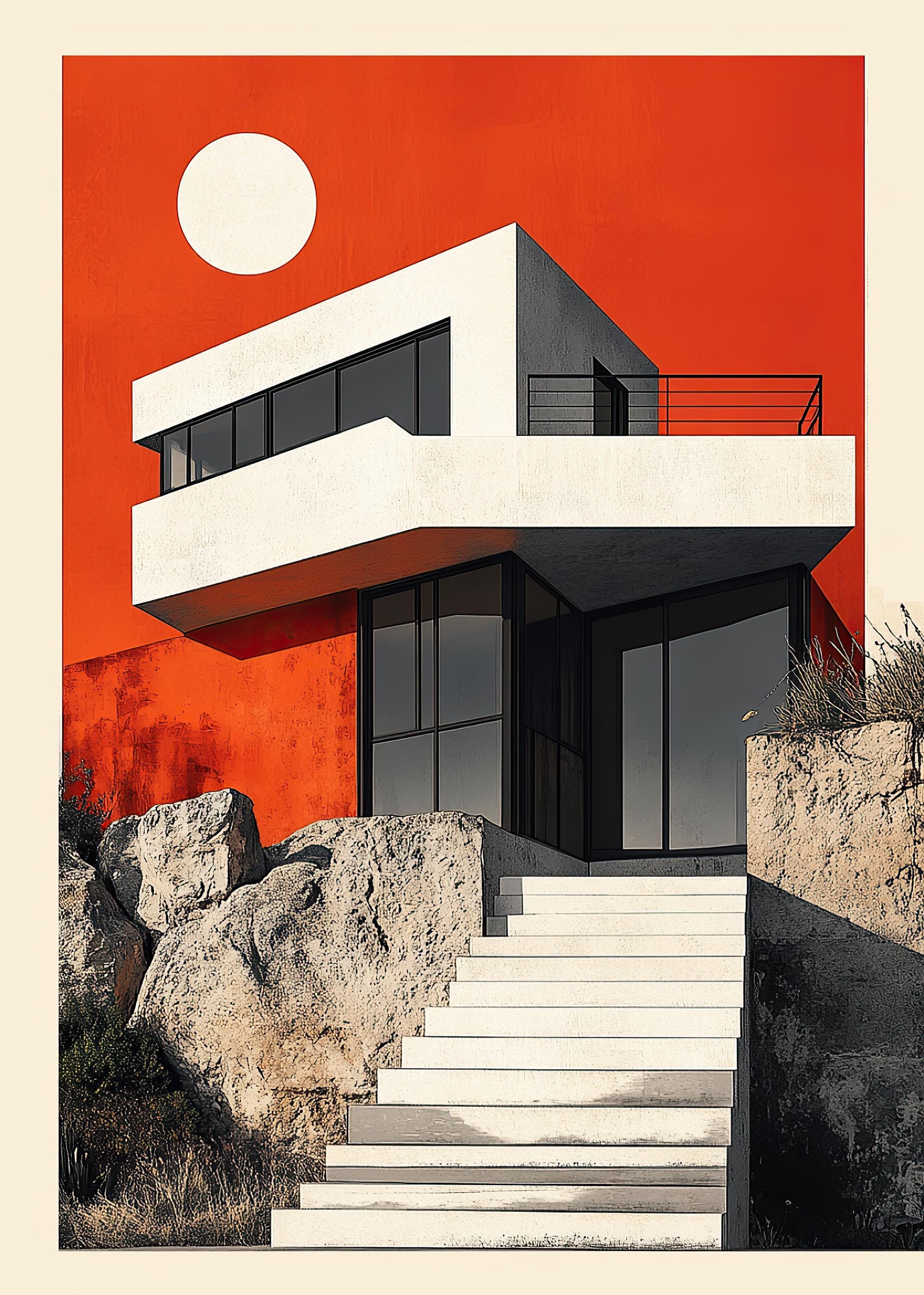 Bauhaus Poster Red Wall Art Print | Architecture House Building - No ...