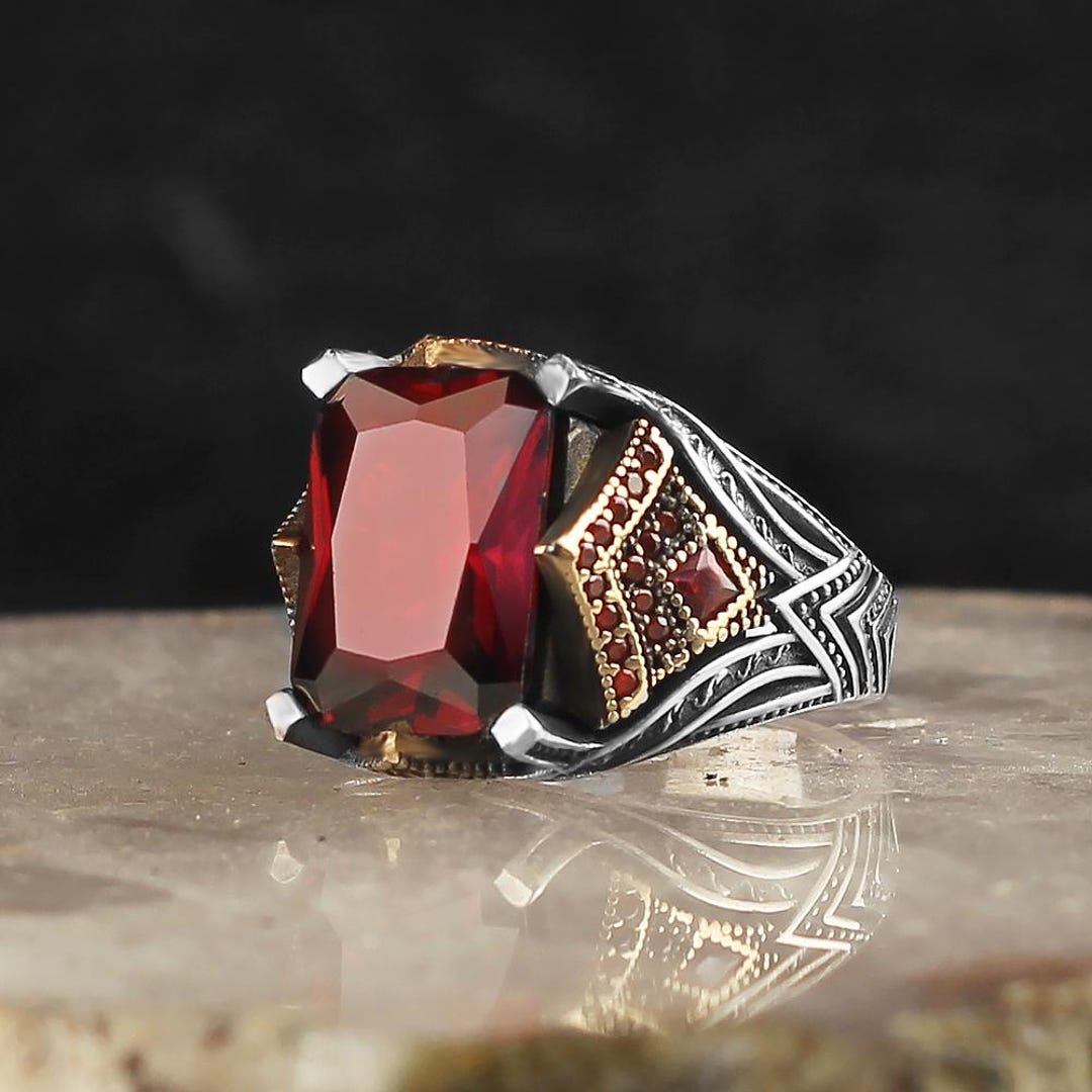 Mens Silver Ruby Ring, Handcrafted Sterling Silver With Bold Ruby ...