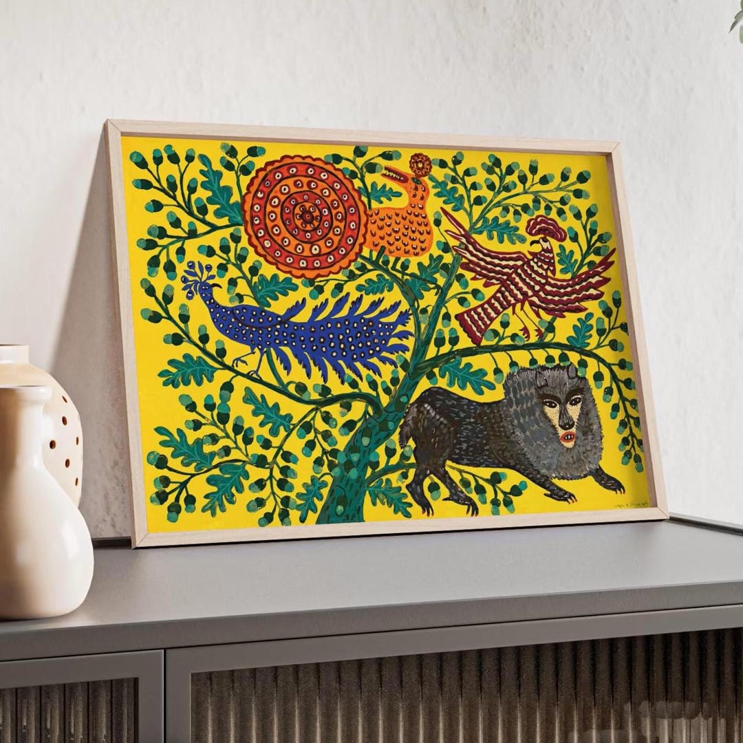 Art Print of Maria Prymachenko's 'guests at the Lion' in Wooden Frame ...