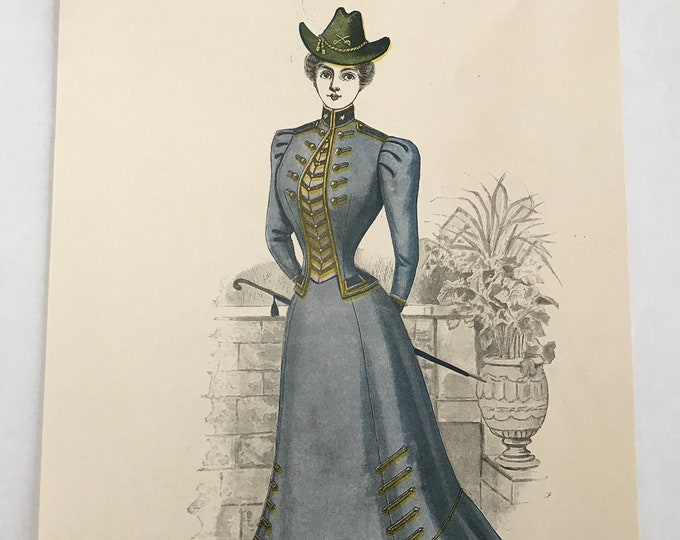 Victorian Era Ladies' Cadet Costume / Fashion Print / Antique Print of ...