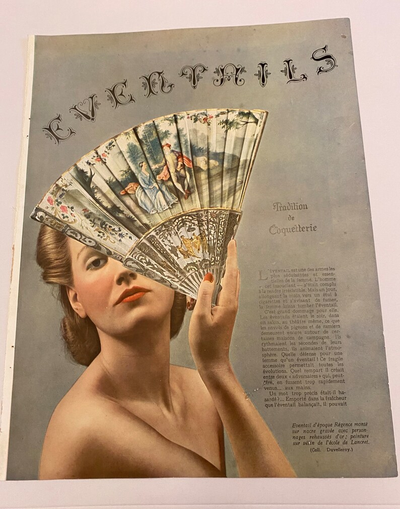 FANS 1930s French Magazine Pages Fans Tradition of Coquetry - Etsy