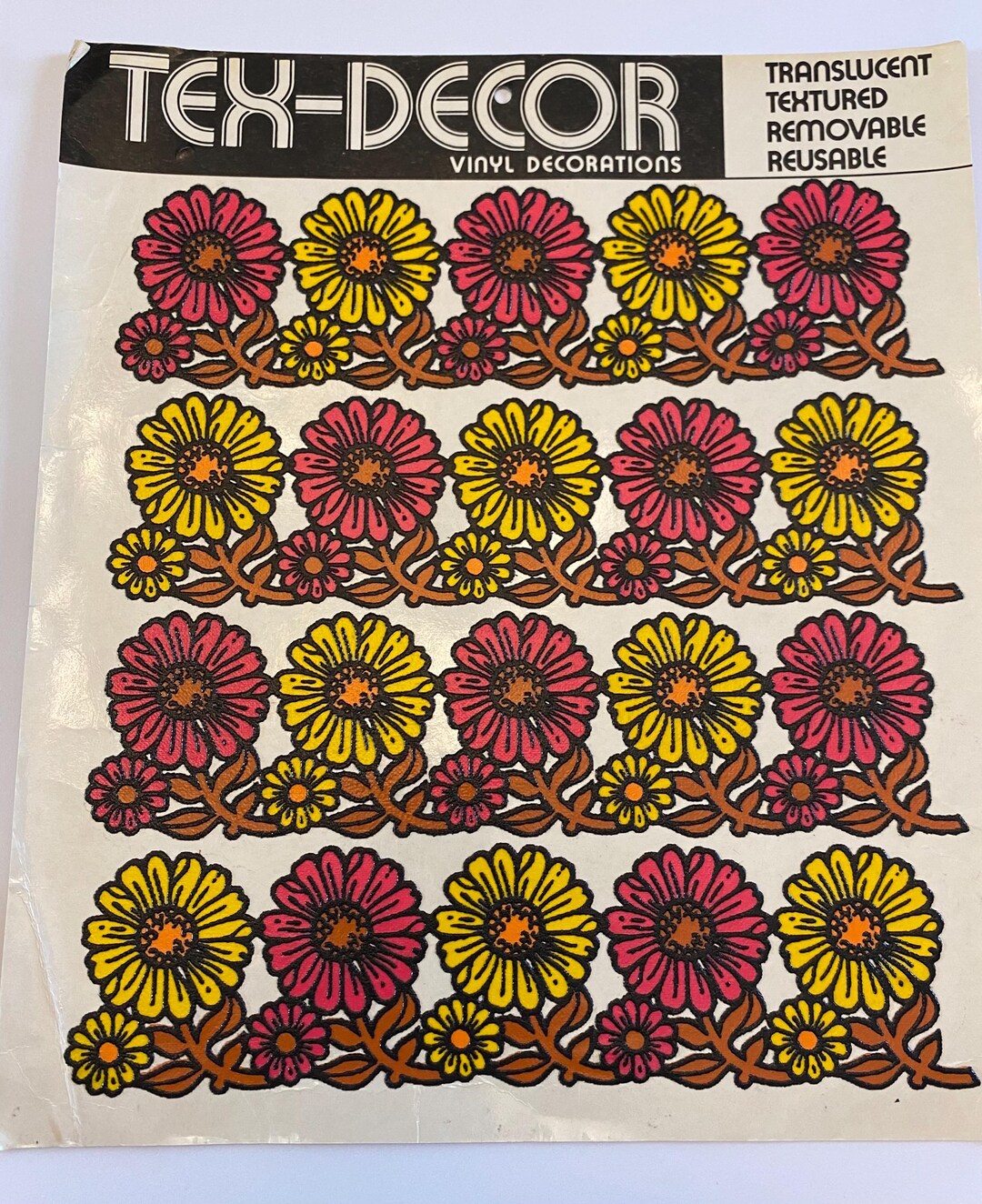 Vintage Mod Flowers Vinyl Decorations Textured Removable Reusable ...