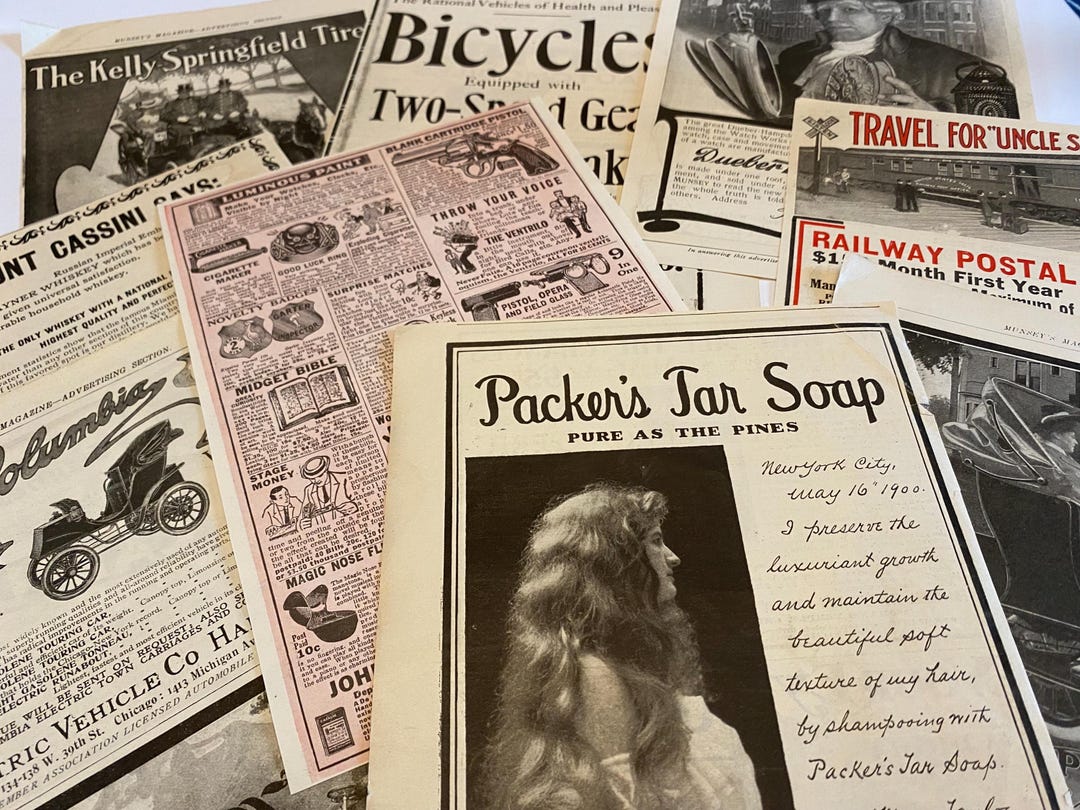 Early 1900's Magazine Ads -10 Full Page Black and White Advertisements ...