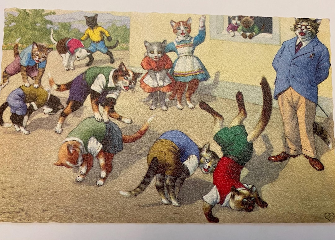 School Playground Leap Frog Dressed Cats Postcard 4878 Alfred Mainzer ...