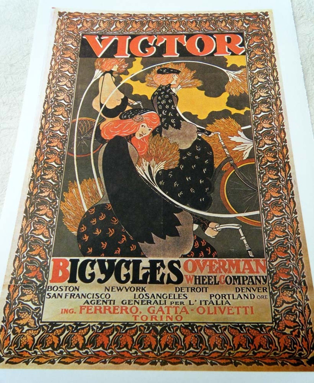 Vintage Bicycle Poster Art Nouveau Ladies on Victor Bicycles Paris 1899 ...