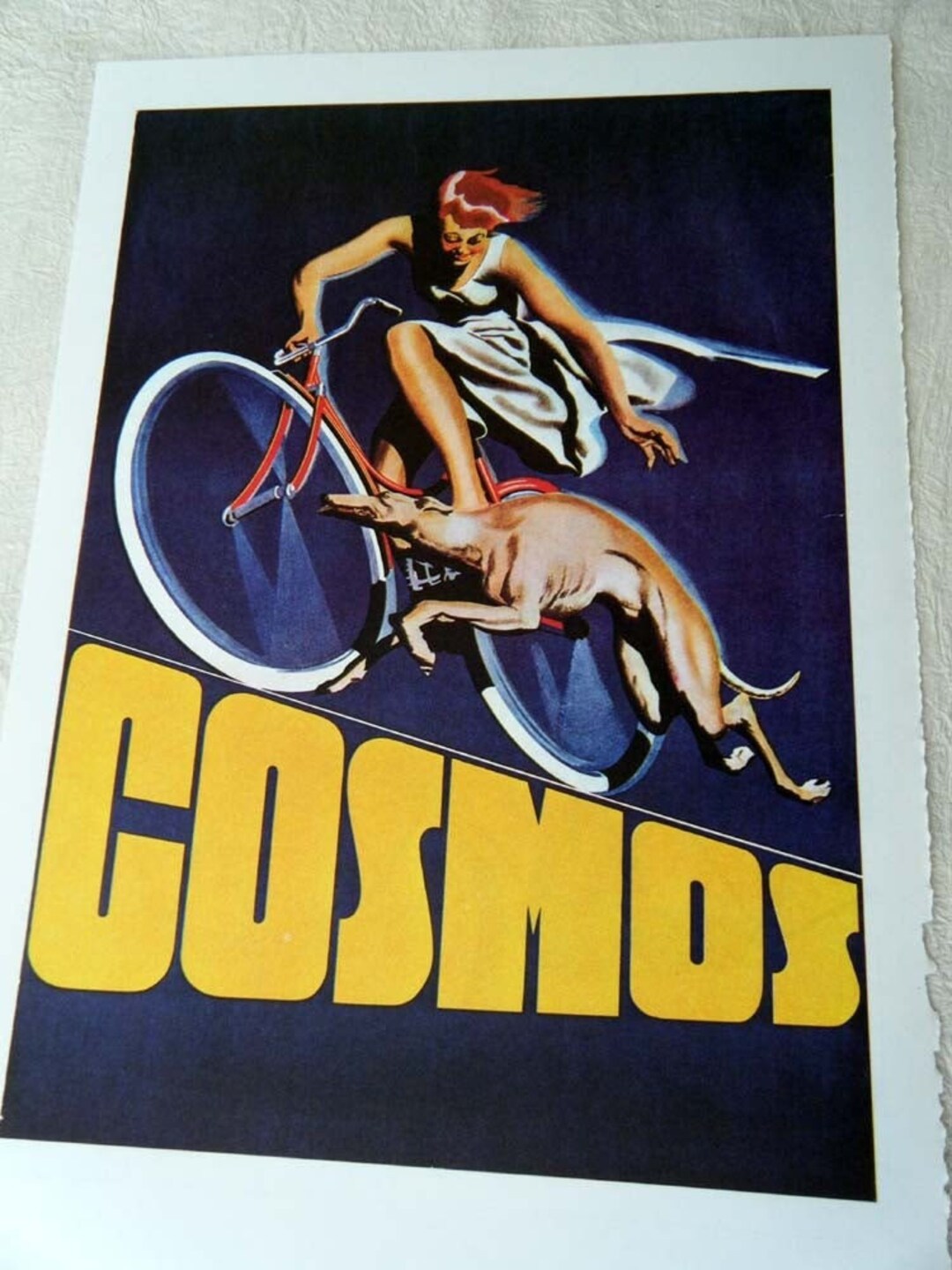 Vintage Cosmos Bicycle Poster Print, Greyhound Dog Art, 1970s Book ...