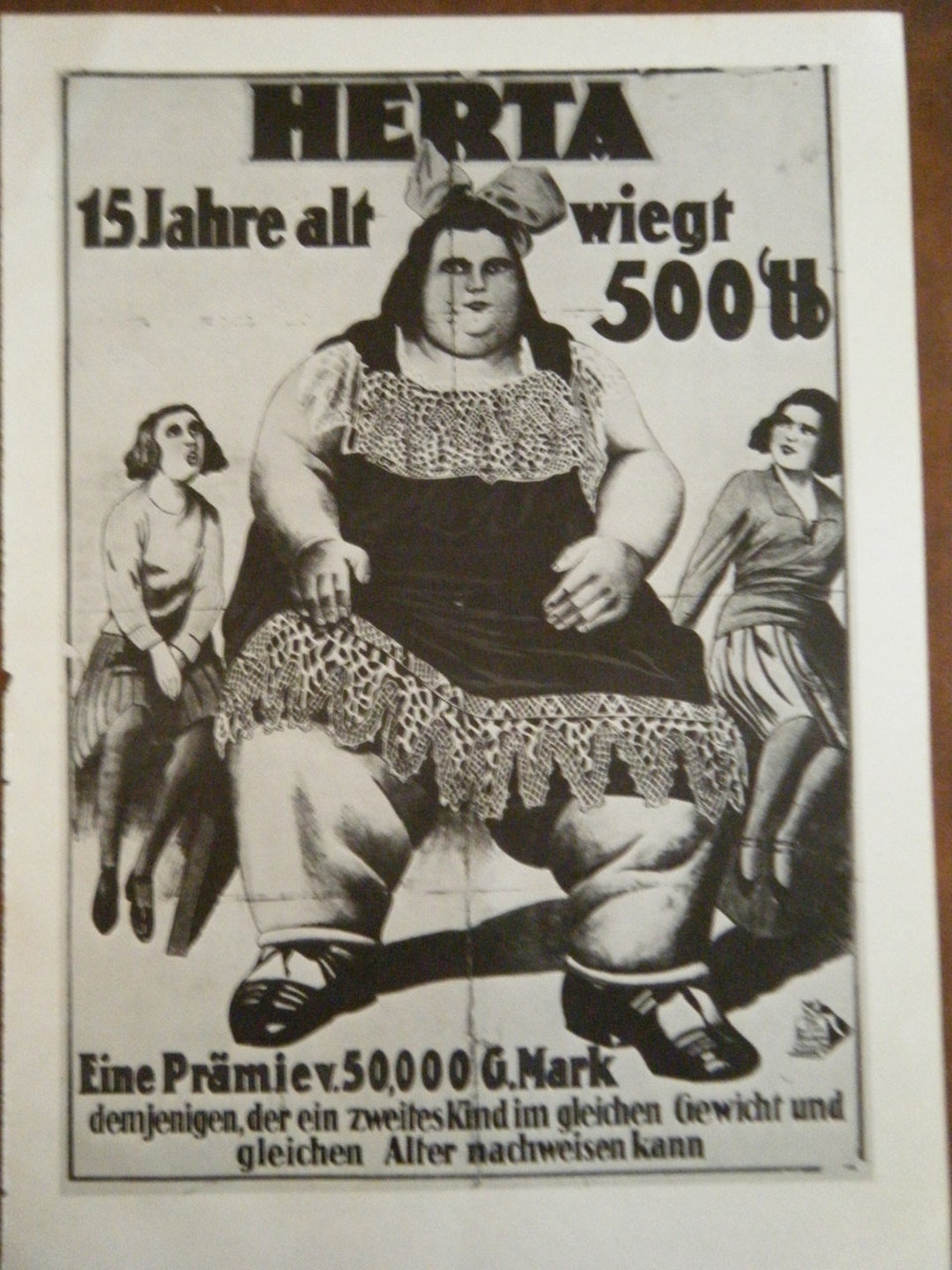 Vintage Circus Poster Herta the Fat Lady Black and White Poster Size ...