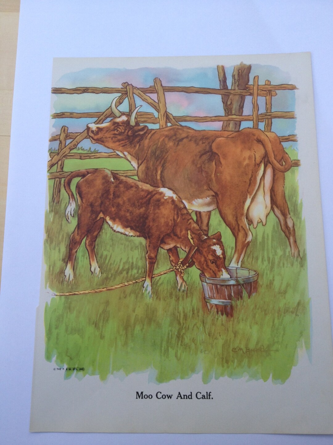 Moo Cow and Calf - A Clara M Burd Vintage Print 1930s Childrens Book ...
