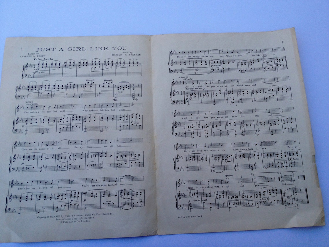 1919 Vintage Sheet Music Just A Girl Like You Coversilent Film Actress ...