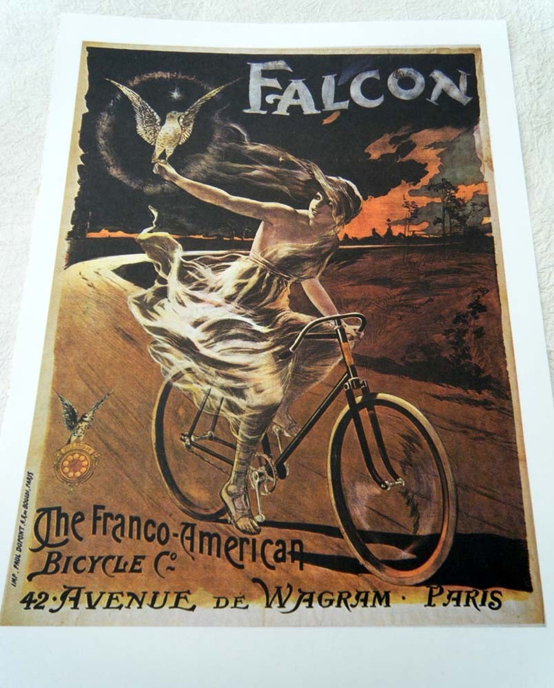 Vintage Bicycle Poster Lady With Falcon Bird Franco American Paris ...