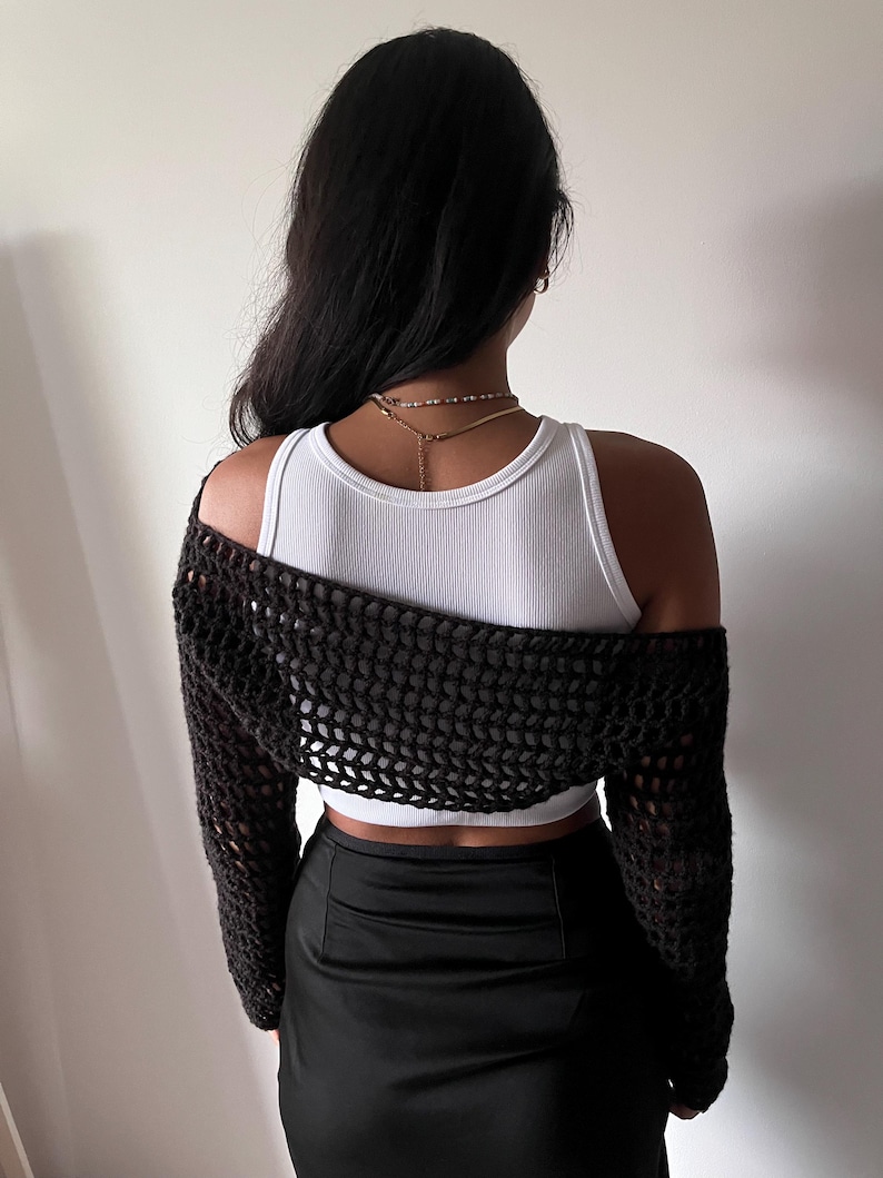 Y2K / Grunge / Gothiccore Black Mesh Crop Top With Sleeves, Off-the ...