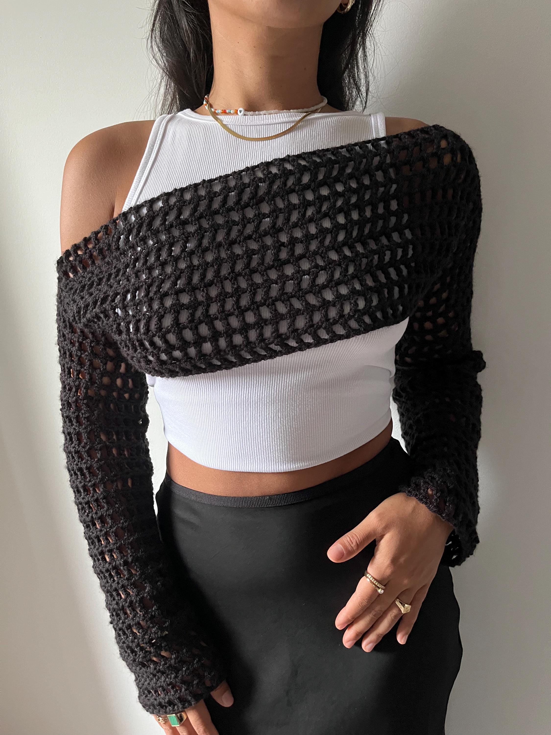 Y2K / Grunge / Gothiccore Black Mesh Crop Top With Sleeves, Off-the ...