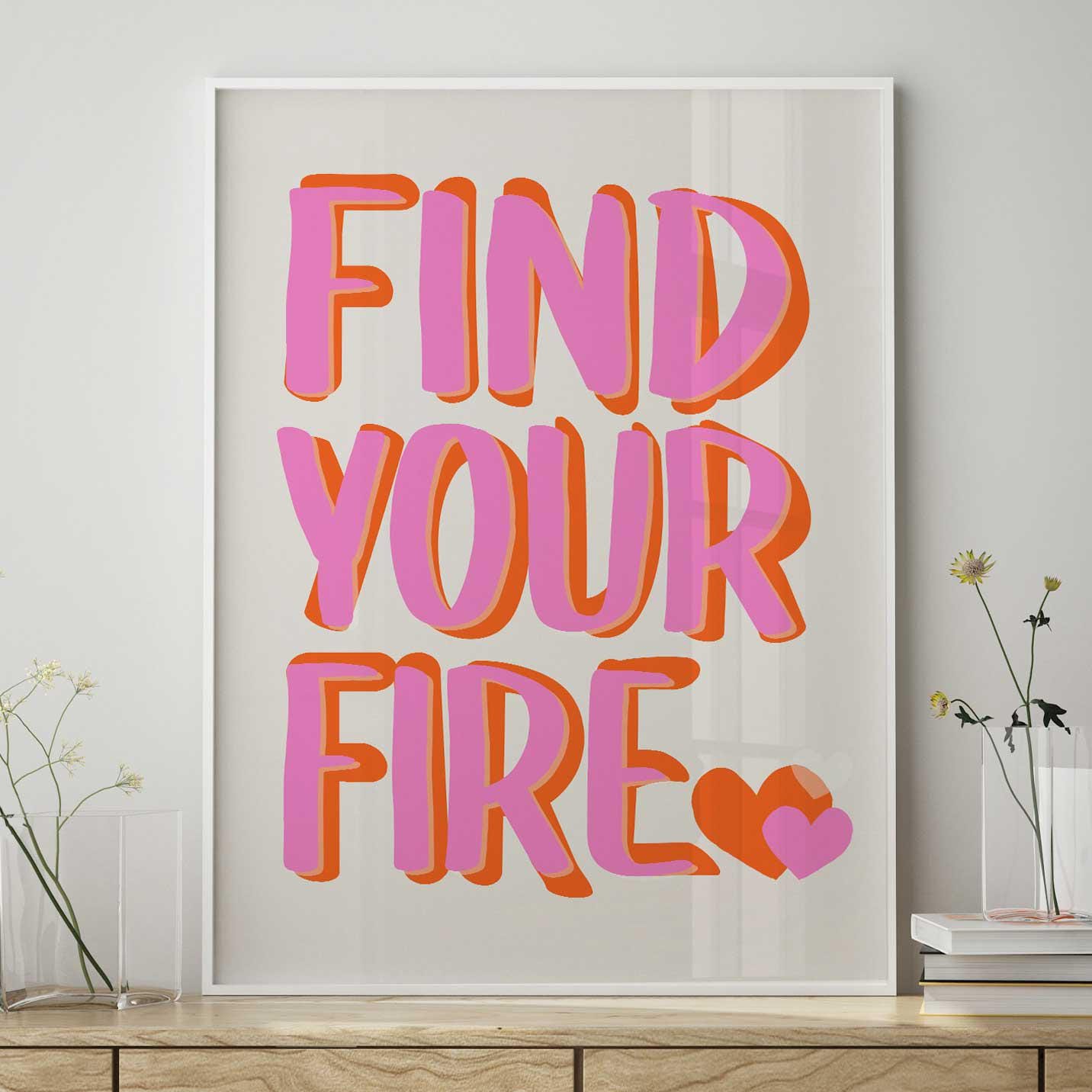 Poster Find Your Fire Print Typography Aestethic Wall Art Trendy Retro ...