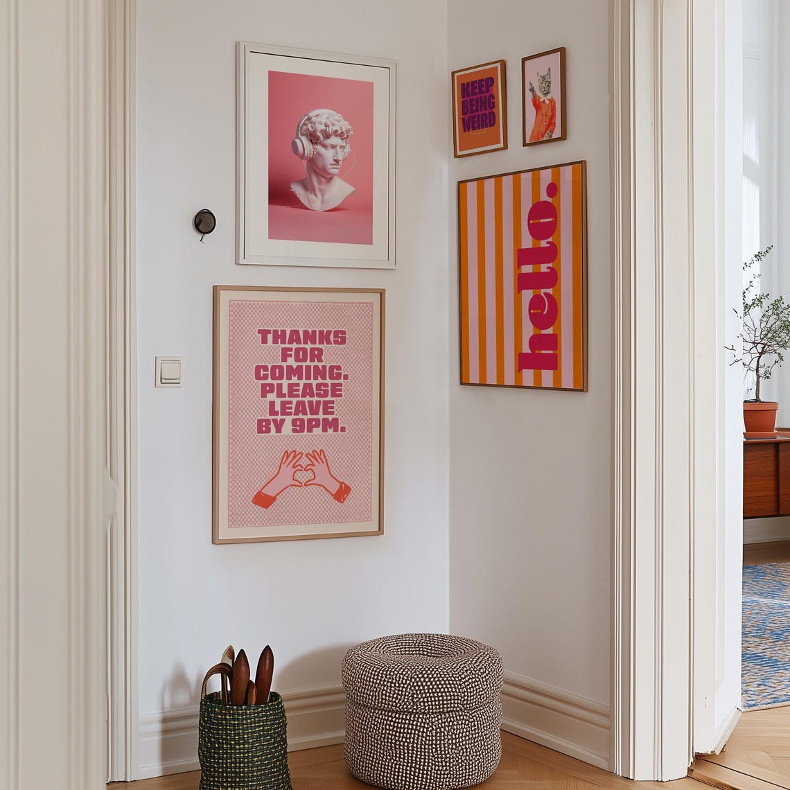 Poster Hello Stripes Pink Orange Print Typography Aestethic Wall Art ...