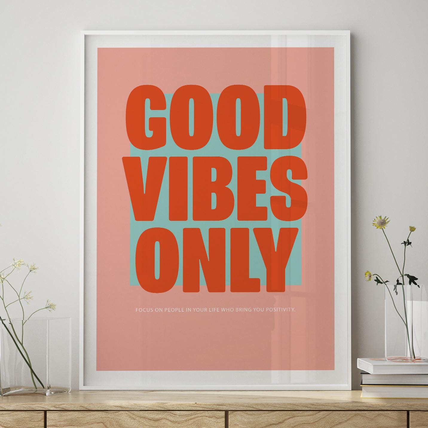 Poster Good Vibes Only, Print Typography Aestethic Wall Art Trendy ...
