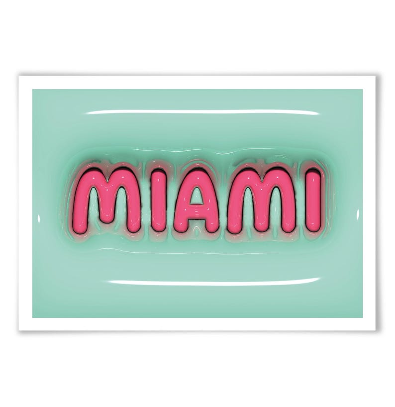 Poster Inflated City Miami Bubble Print Typography Aestethic Wall Art ...