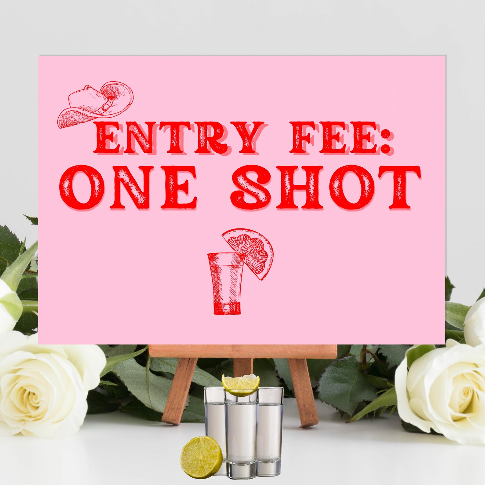 Entry Fee One Shot Printable Party Sign | Pink and Red | A4, 7x5 ...