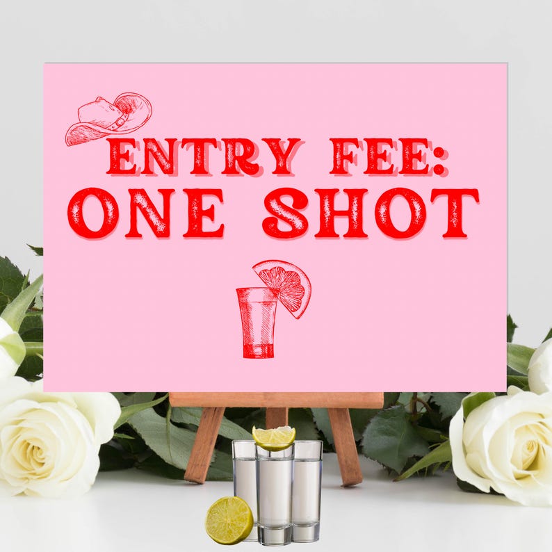 Entry Fee One Shot Printable Party Sign | Pink and Red | A4, 7x5 ...