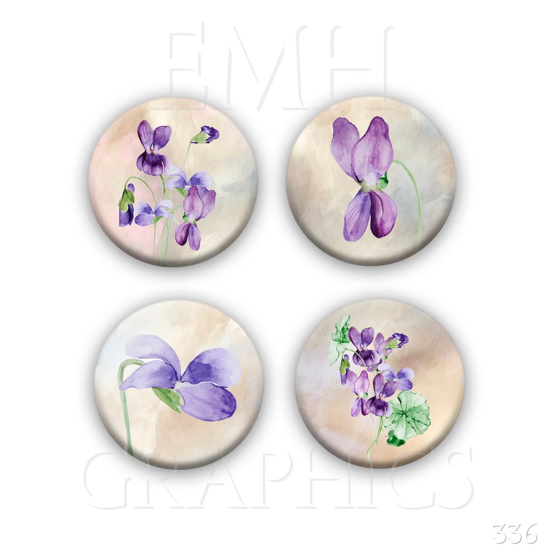 Watercolor Violet Magnets, Refrigerator Magnets, Violet Flowers, 1.5 ...