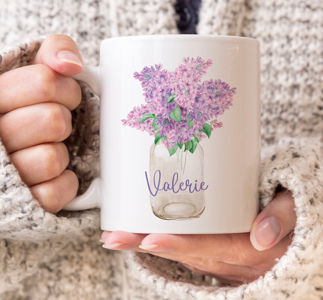 Custom Lilac Flower Mug, Spring Flowers Mug, Purple Lilac Flowers ...
