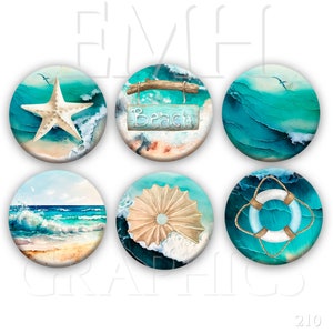 Beach Magnets, Kitchen Fridge Magnets, 1.5", Set of Six, Hostess Gift ...