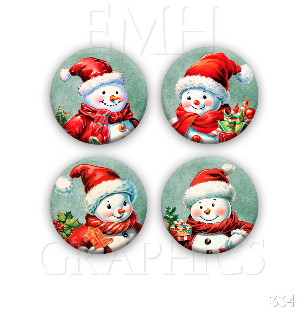 Vintage Snowmen Fridge Magnets, Christmas Refrigerator Magnets, 1.5 ...