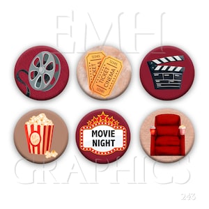 Movie Night Fridge Magnets, Kitchen Magnets, Films Cinema Popcorn, 1.5 ...