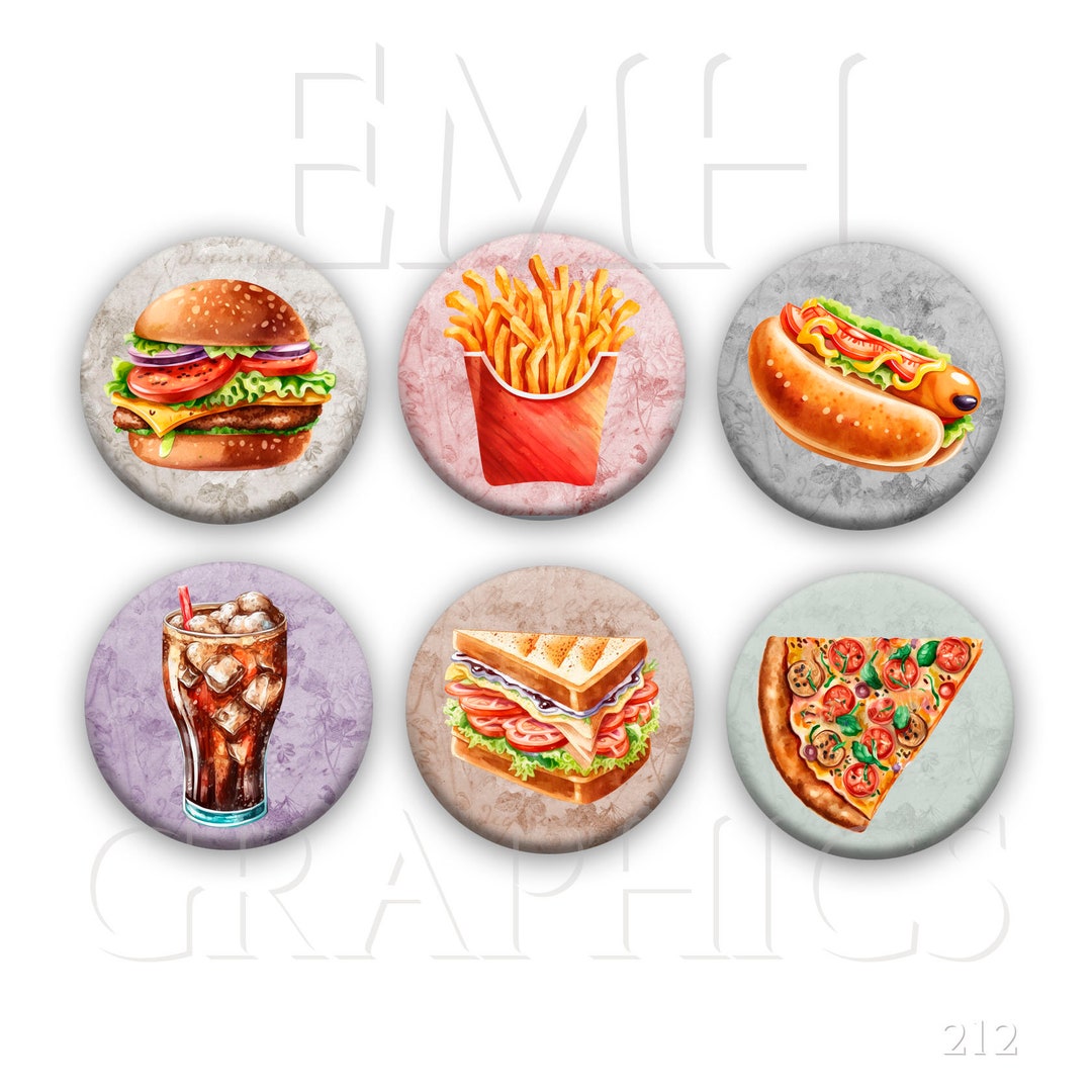 Food Fridge Magnets, Fast Food, Junk Cuisine, 1.5 Inches Set of Six ...