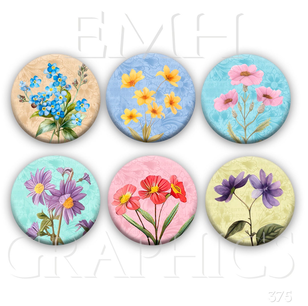 Flower Magnets, 1.5", Set of Six, Summer Flowers Fridge Magnets, Gift ...