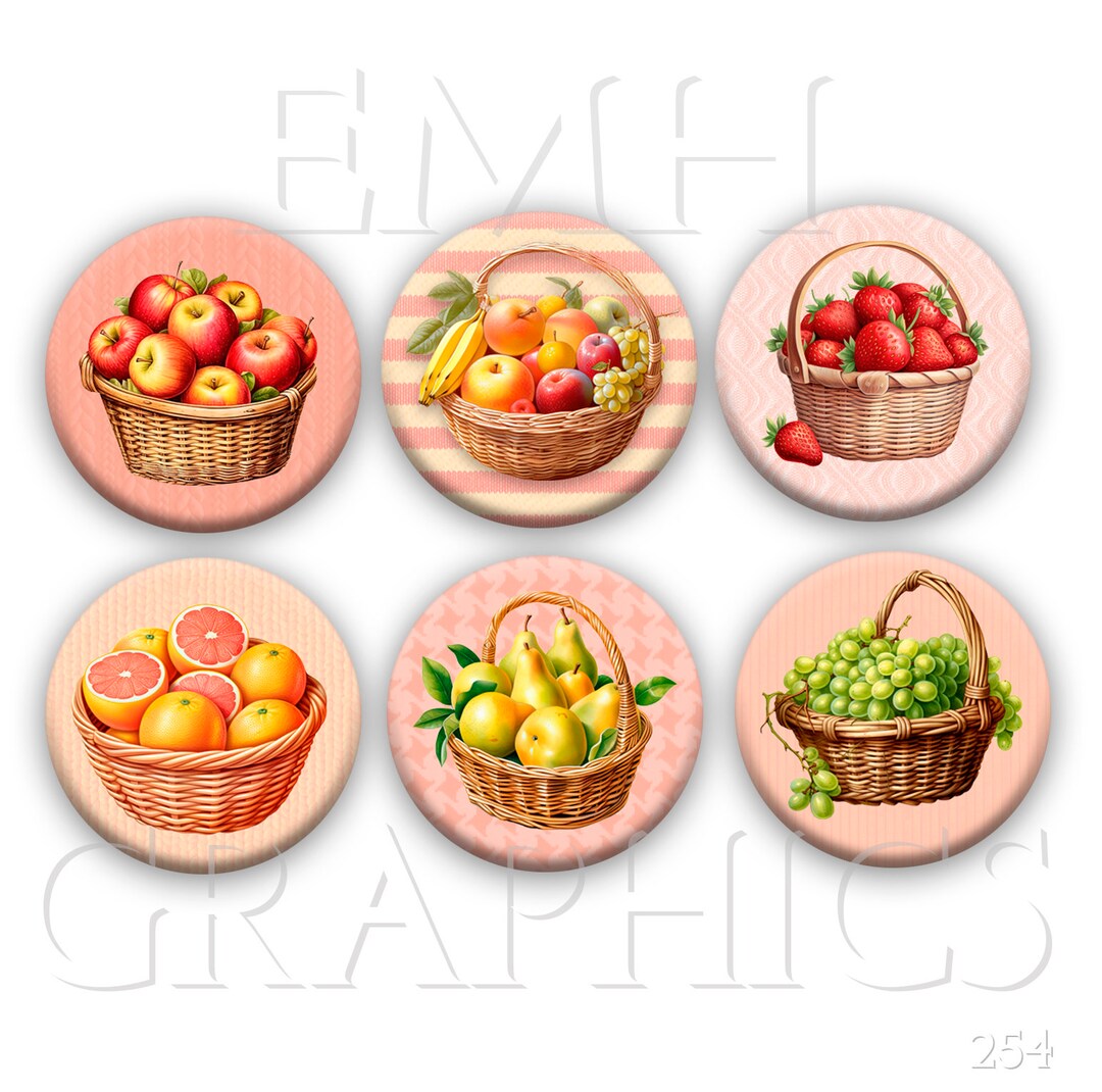 Fruit Fridge Magnets, Baskets of Fruit, Refrigerator Magnets, Kitchen ...