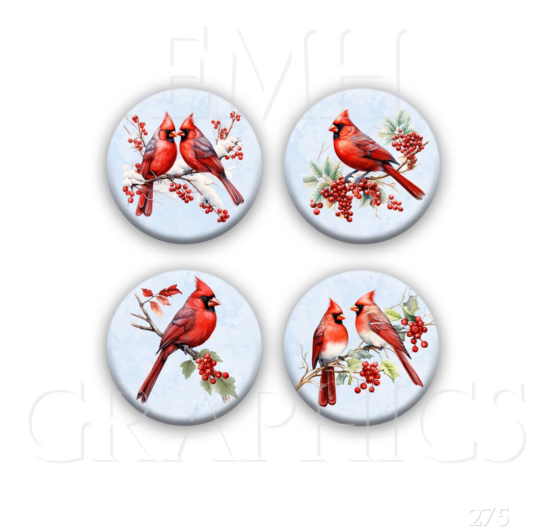 Red Cardinal Fridge Magnets, 1.5 Inches Set of 4, Refrigerator or ...