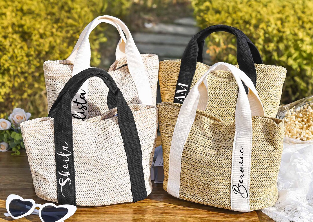 Custom Straw Bags, Beach Bags Personalized, Burlap Tote Bag, Bridal ...