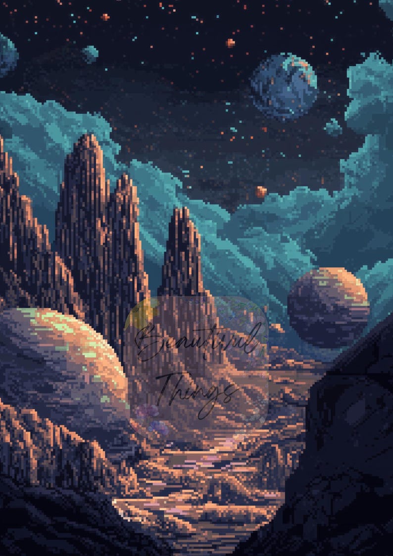 Poster Bundle Retro Space Pixel Art Set 4 Galactic Prints for Sci-fi ...