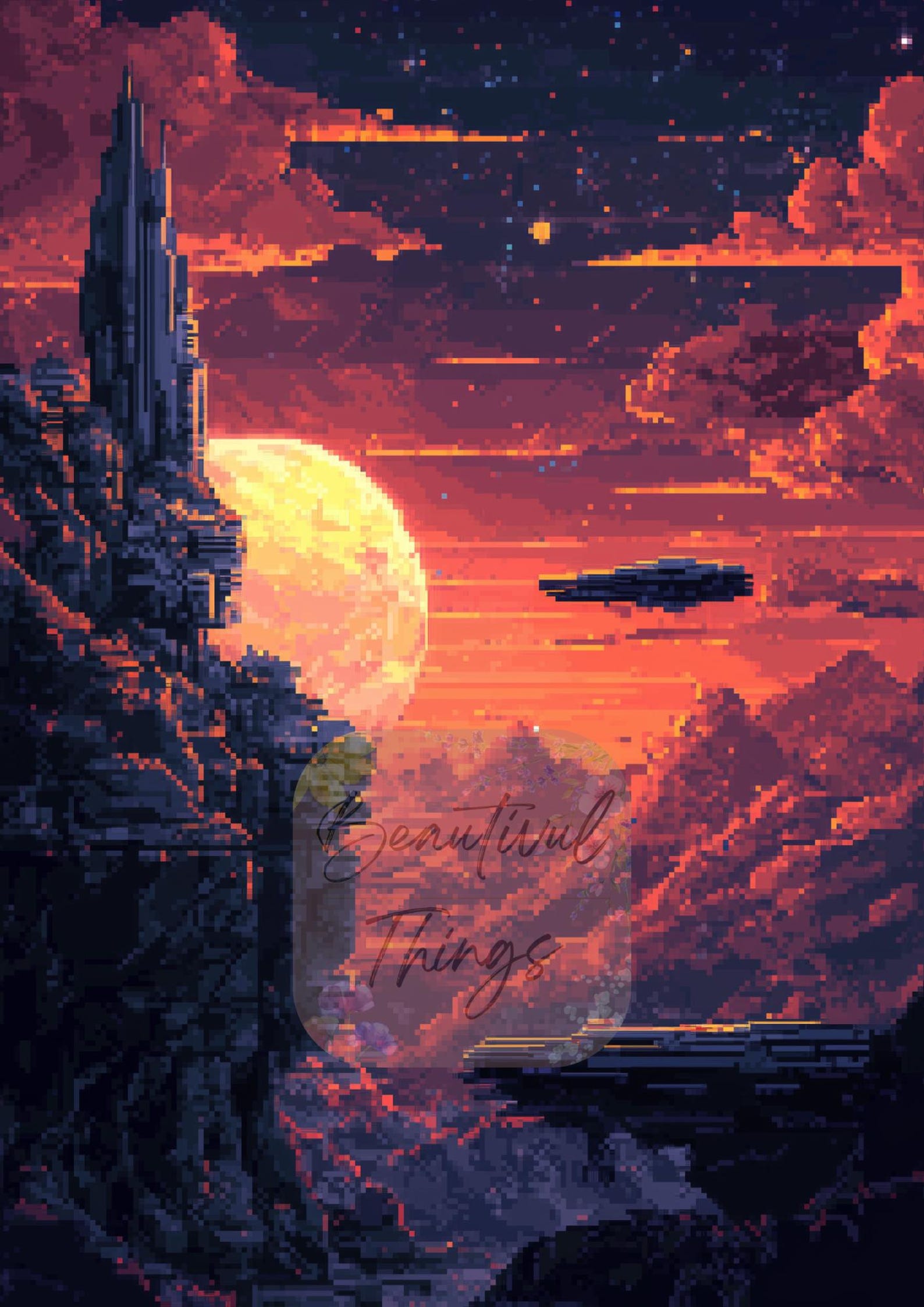 Poster Bundle Retro Space Pixel Art Set 4 Galactic Prints for Sci-fi ...