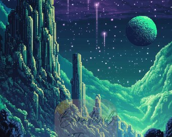 Poster Bundle Retro Space Pixel Art Set 4 Galactic Prints for Sci-fi ...